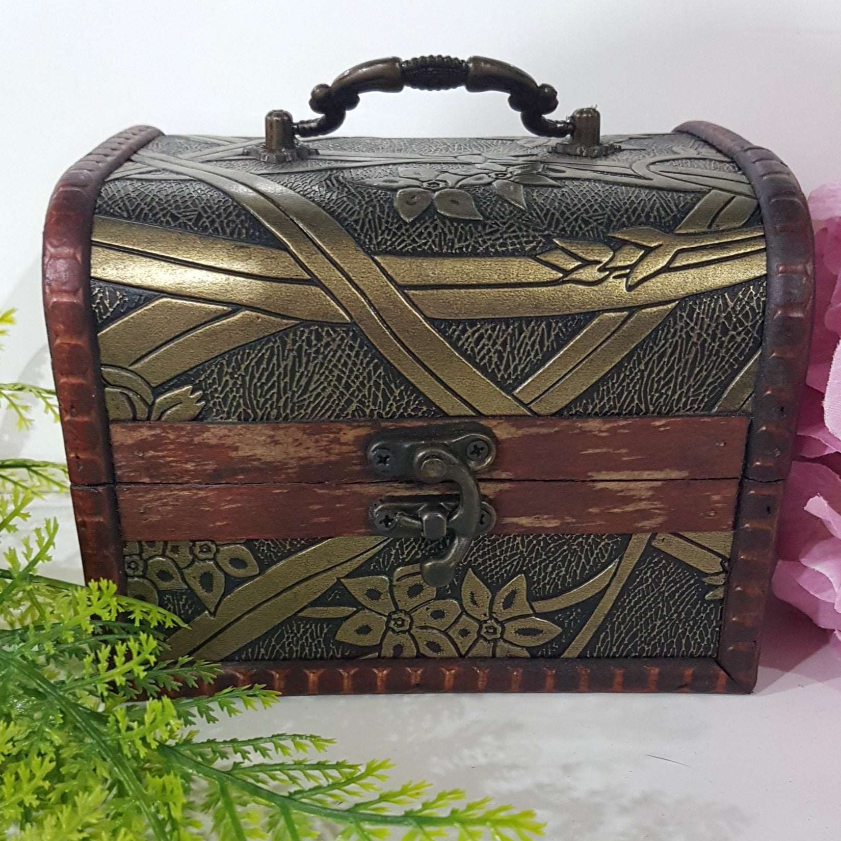 14.5 cm Dark Gold & Black Treasure Box With Flowers & Stripes – Artisan ...